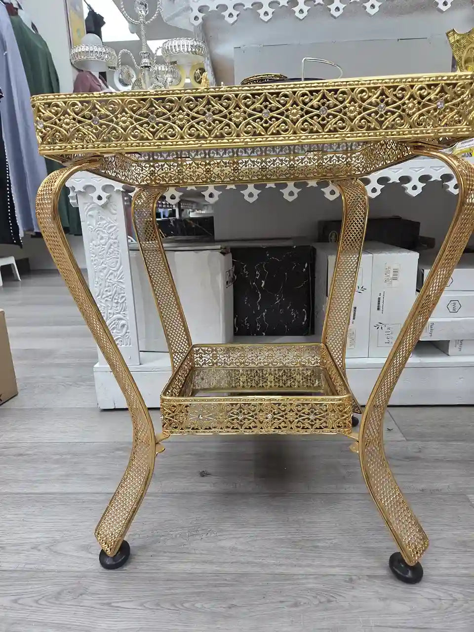 Square Golden Fancy Table – Elegant Accent Piece – Sara Sakina